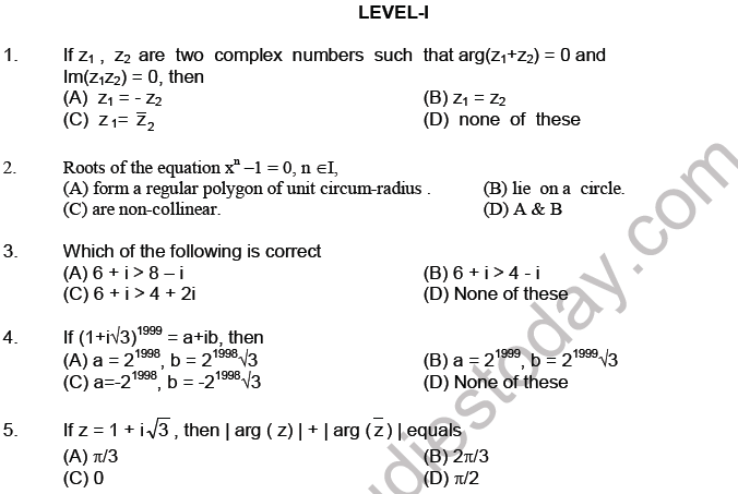 JEE Mathematics Complex Numbers MCQs Set C with Answers